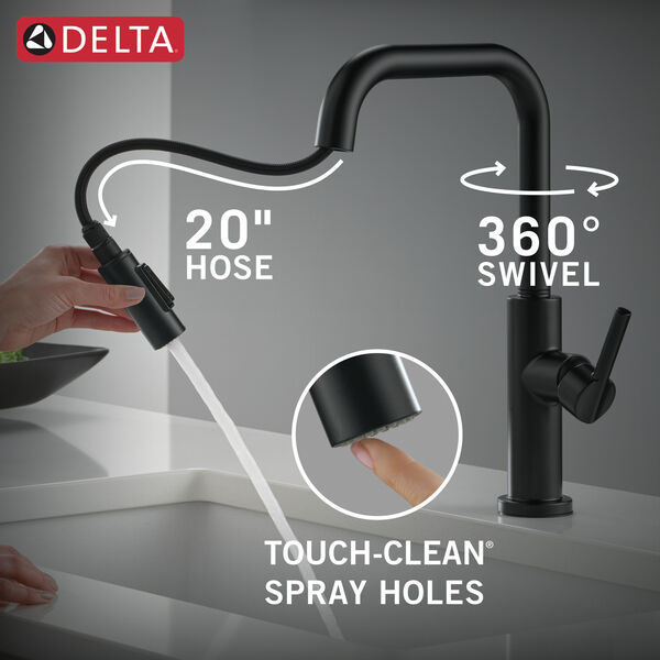 Single Handle Pull-Down Kitchen Faucet in Matte Black 19868LF-BL ...