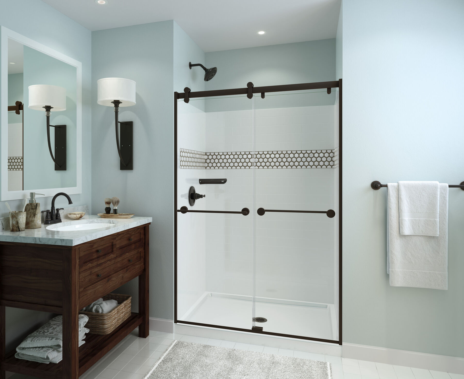 48'' x 74" x 34'' Shower Wall Set in High Gloss White B67414-4834-WH ...