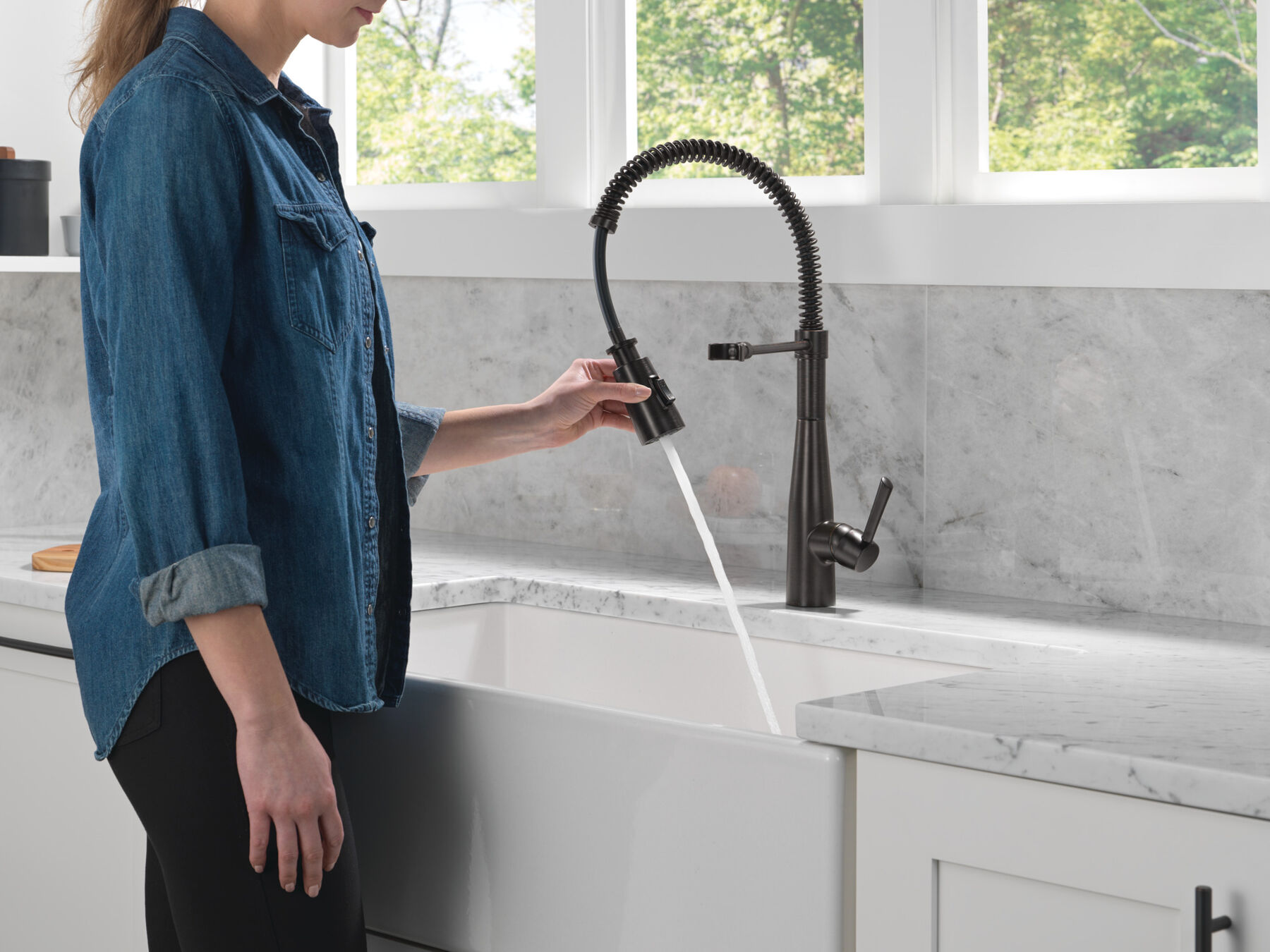 Single-Handle Pull-Down Spring Kitchen Faucet in Venetian Bronze 9613 ...