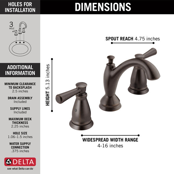 Traditional Two Handle Widespread Bathroom Faucet in Venetian Bronze 3593-RBMPU-DST | Delta Faucet