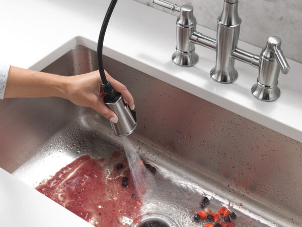 Two Handle Pull-Down Bridge Kitchen Faucet in Lumicoat® Arctic ...