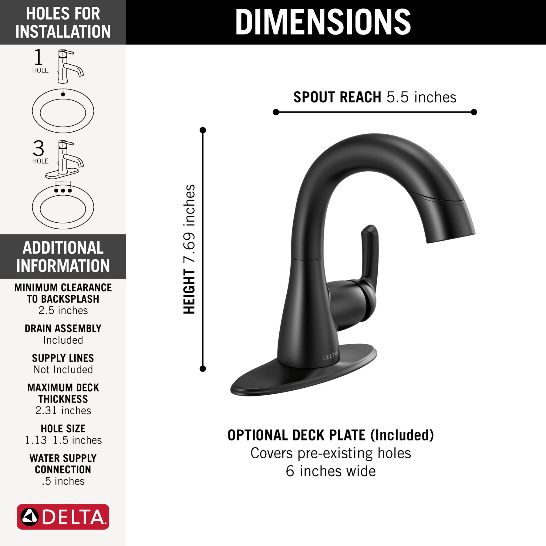 Centerset Bathroom Faucet 1L Pull-Down (Recertified) in Matte Black ...