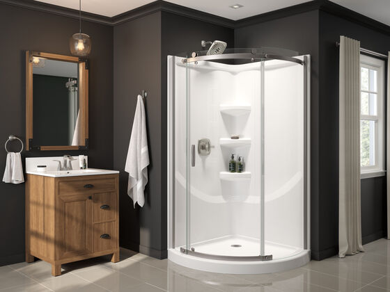Shower Base with Wall and Enclosure Bundle in Stainless BVS91738-SS ...