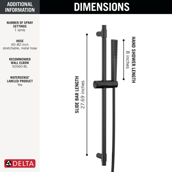 Premium Single-Setting Slide Bar Hand Shower in Matte Black 51808-BL ...