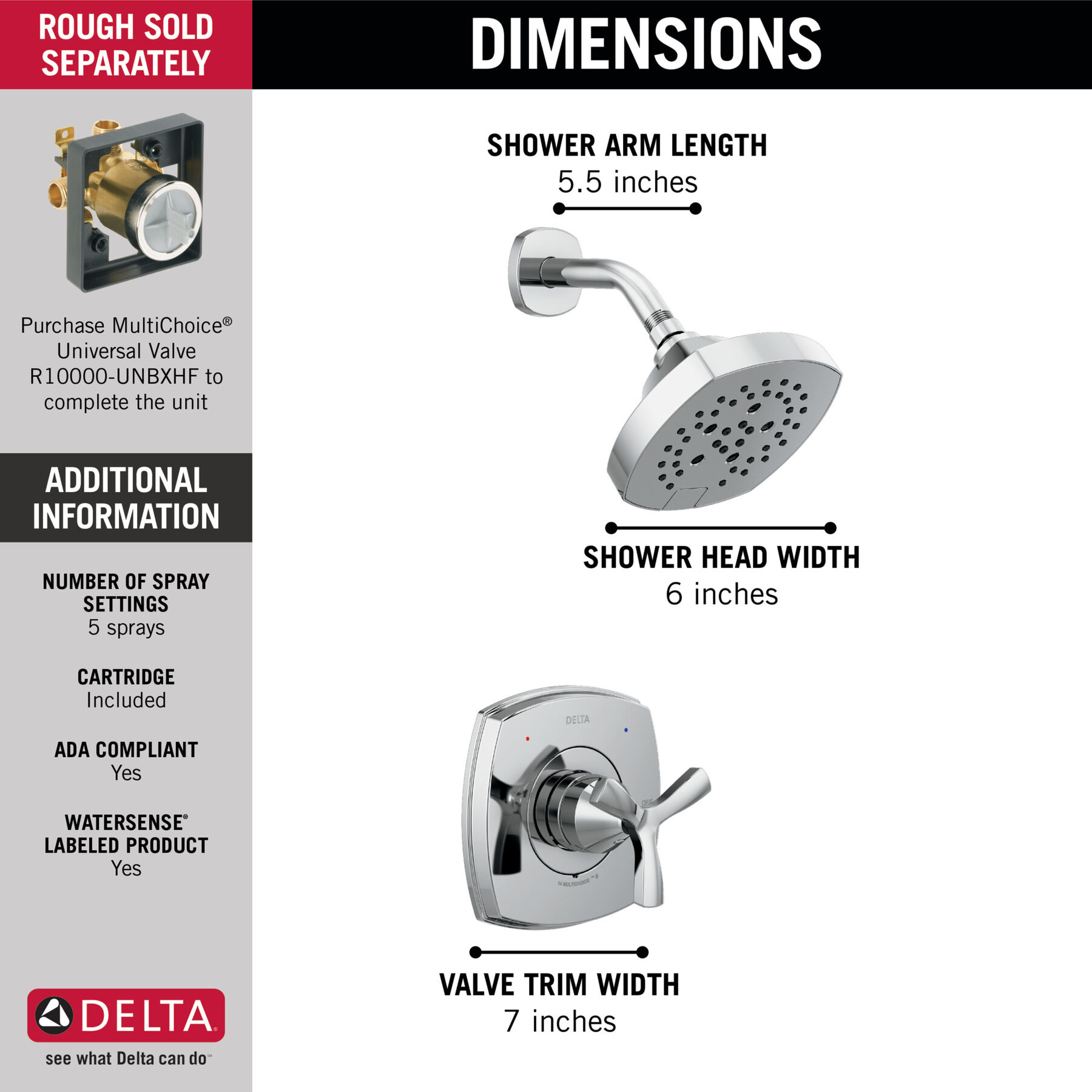 Shower Trim 1O 14S (Recertified) in Chrome T142766-R | Delta Faucet