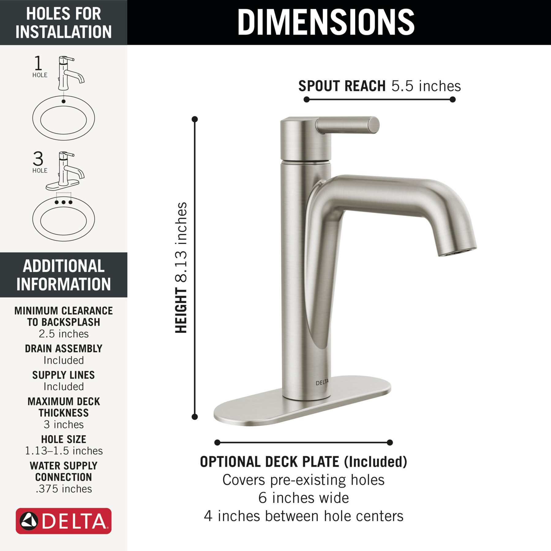Single Handle Bathroom Faucet in Stainless 15849LF-SS | Delta Faucet