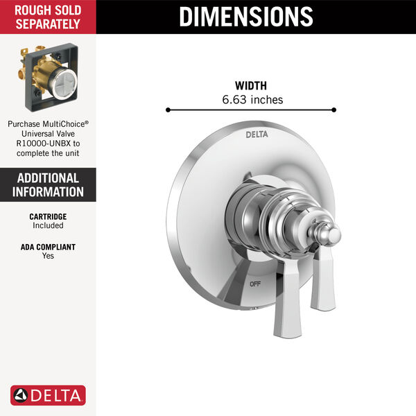 TempAssure 17T Series Valve Only Trim in Chrome T17T056 | Delta Faucet