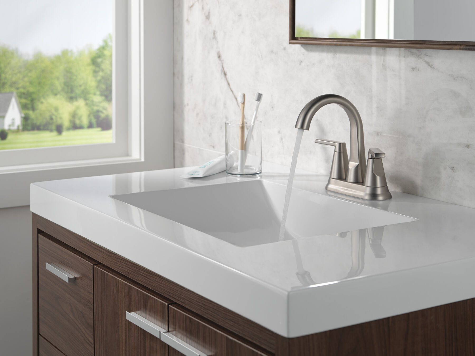 Two Handle Centerset Bathroom Faucet in Spotshield Brushed Nickel ...