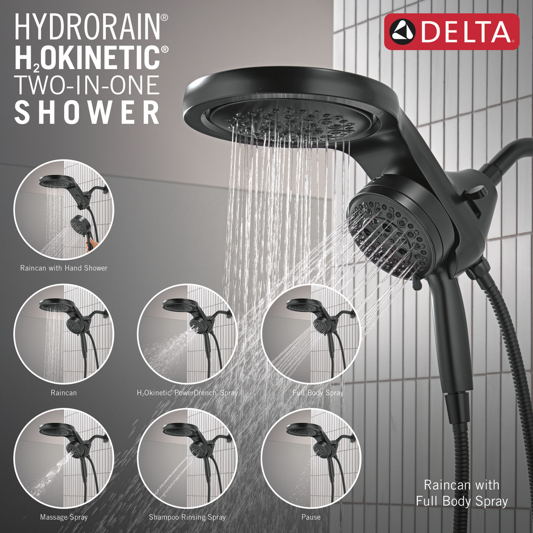 6-Setting HydroRain® with ProClean™ in Matte Black 56000-BL | Delta Faucet