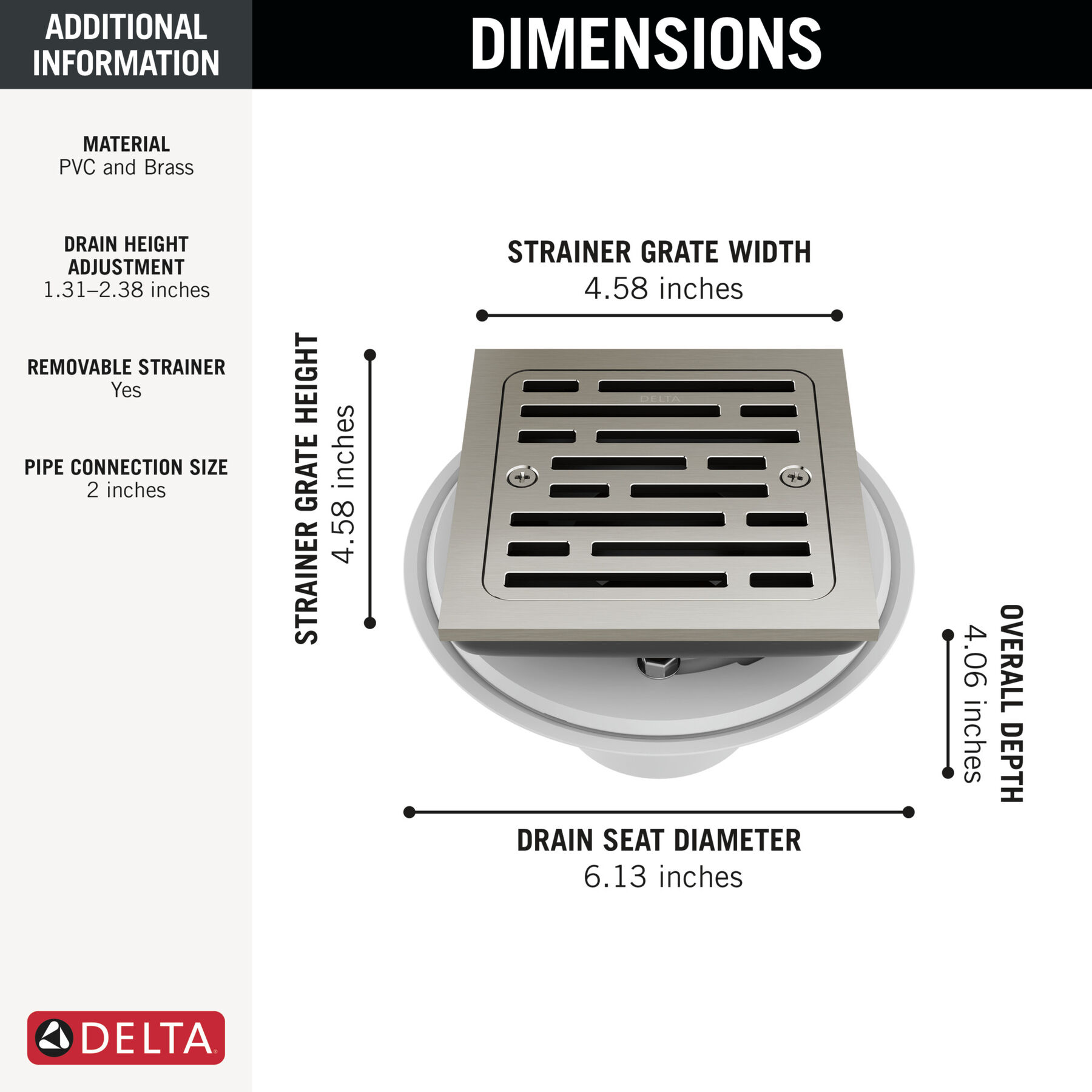 4" Tile-In Square Shower Drain in Stainless DT062412-SS | Delta Faucet