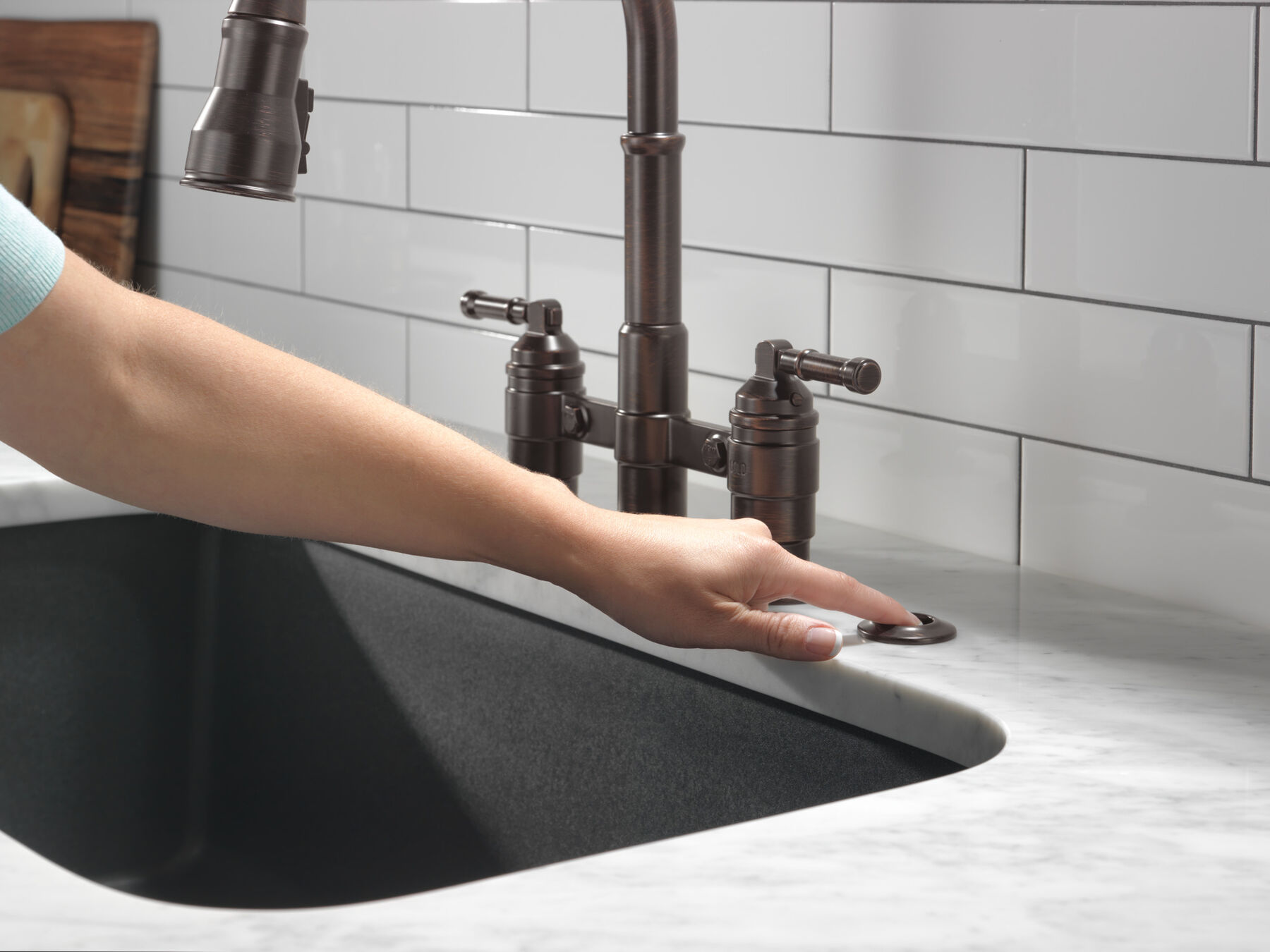 Two Handle Pull-Down Bridge Kitchen Faucet in Venetian Bronze 2390L-RB ...