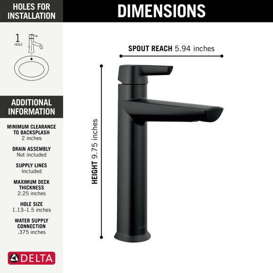 Single Handle Mid-Height Bathroom Faucet in Matte Black 671-BL-DST ...