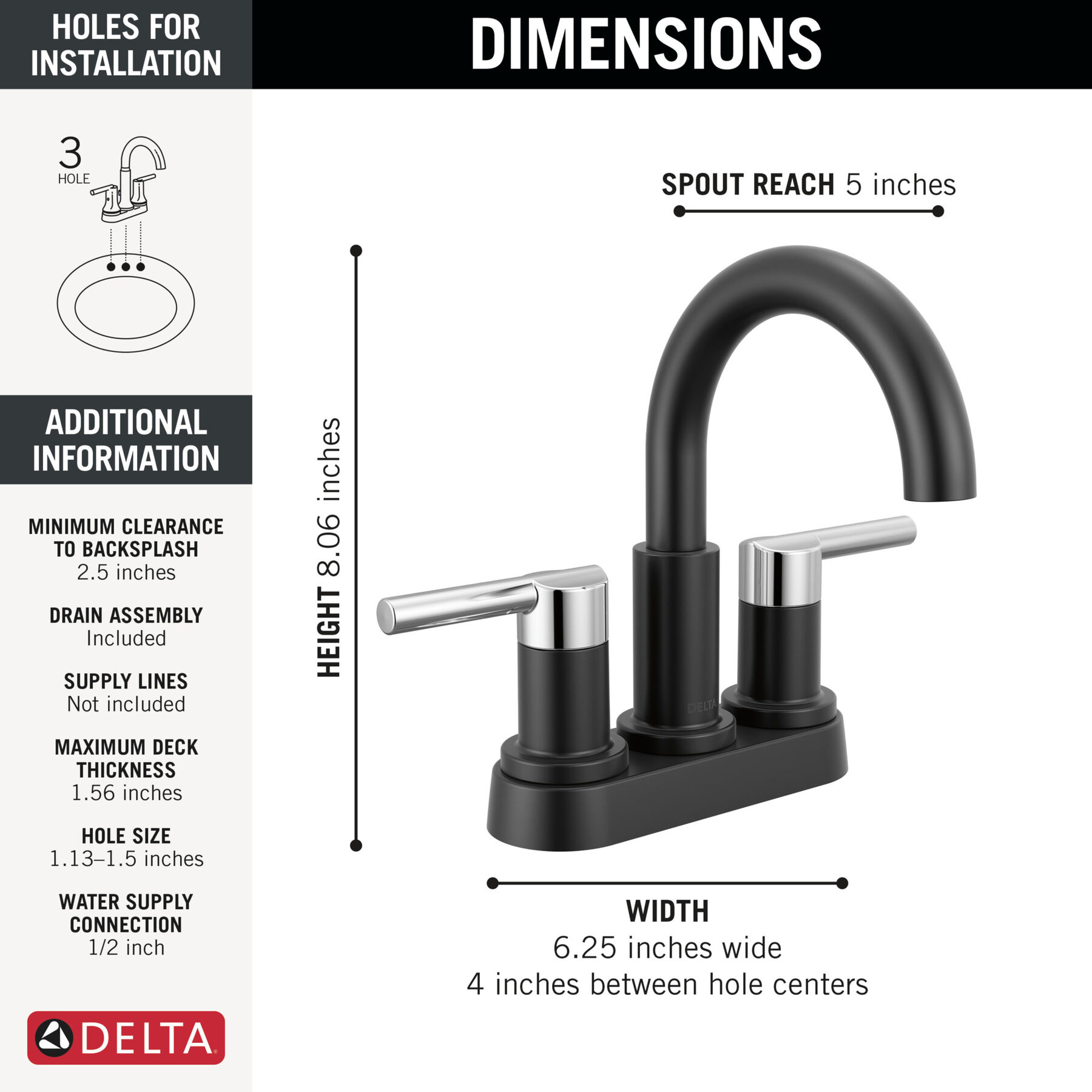 Two Handle Centerset Bathroom Faucet in Matte Black / Chrome 25749LF-CS ...