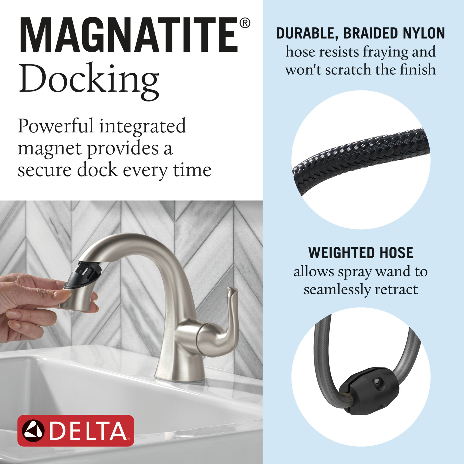 Single Handle Pull-Down Bathroom Faucet in Spotshield Brushed Nickel 15840LF-SPPD | Delta Faucet