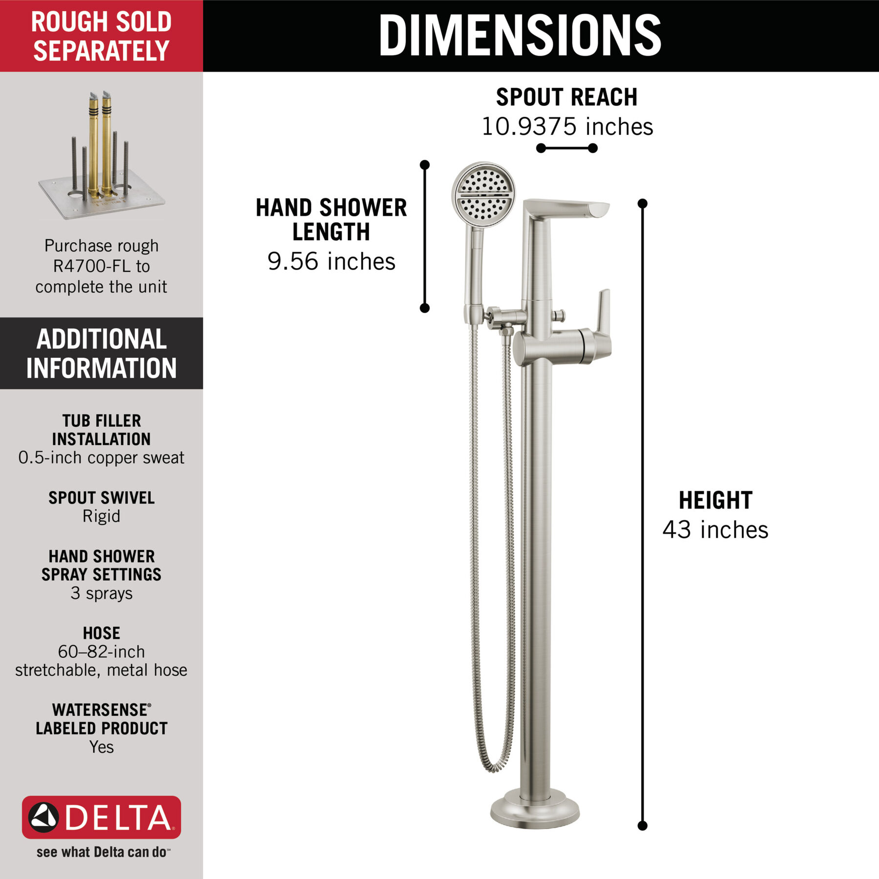 Free Standing Tub Filler (Recertified) in Lumicoat® Stainless T4771-SS ...