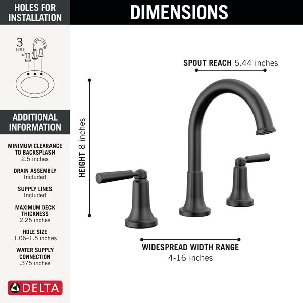 Two Handle Widespread Bathroom Faucet in Matte Black 3535-BLMPU-DST ...