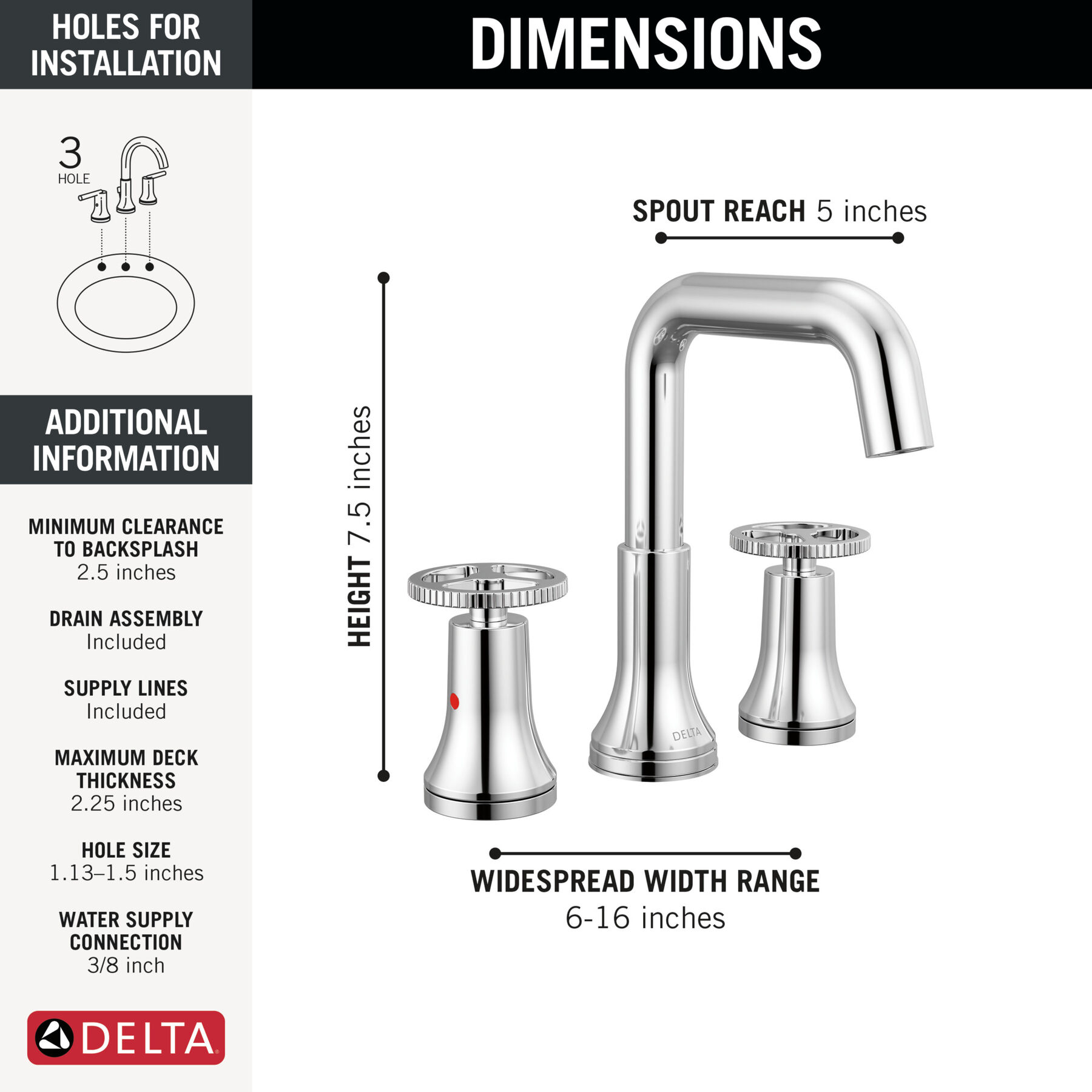 Two Handle Widespread Bathroom Faucet in Chrome 35547-MPU-DST | Delta Faucet