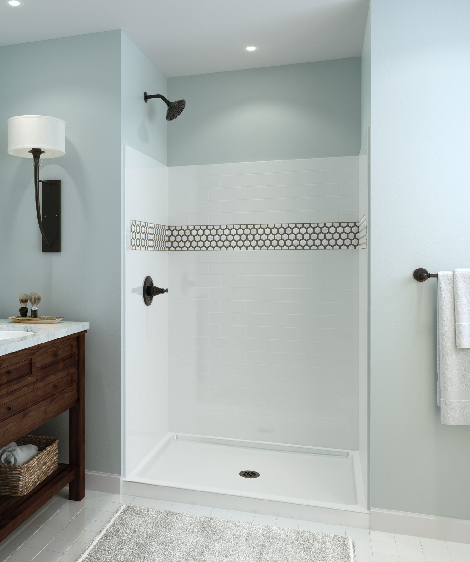 48'' x 74" x 34'' Shower Wall Set in High Gloss White B67414-4834-WH ...