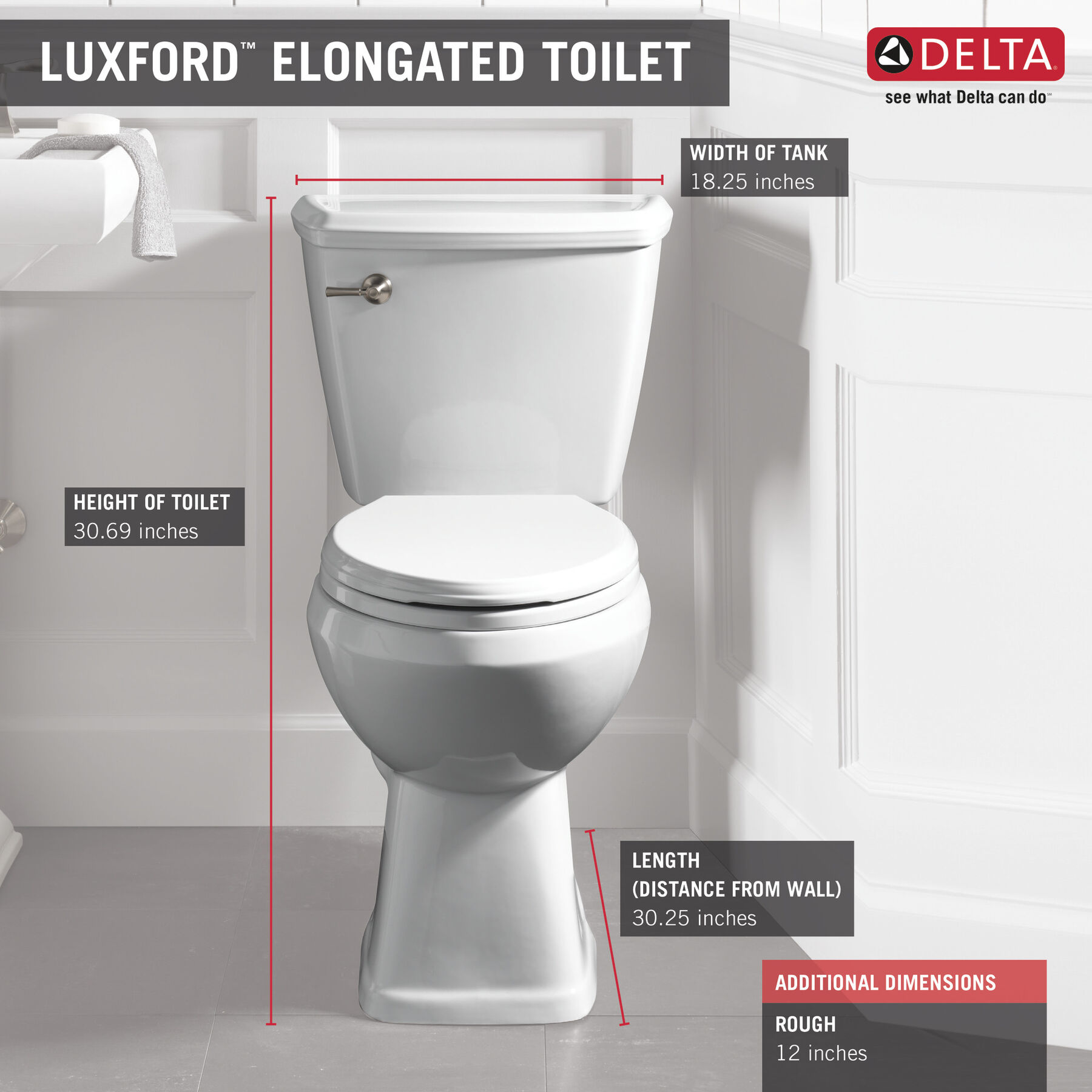 Elongated Toilet in White C43909-WH | Delta Faucet