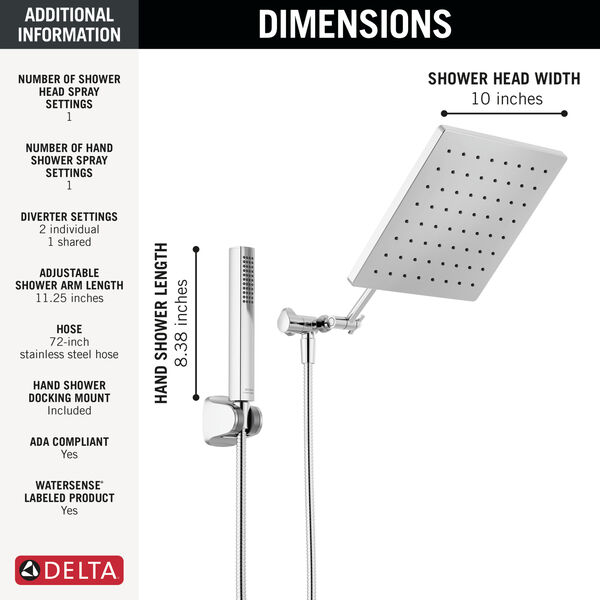 10 inch Raincan Shower Head & Hand Held Combo with Adjustable Extension ...