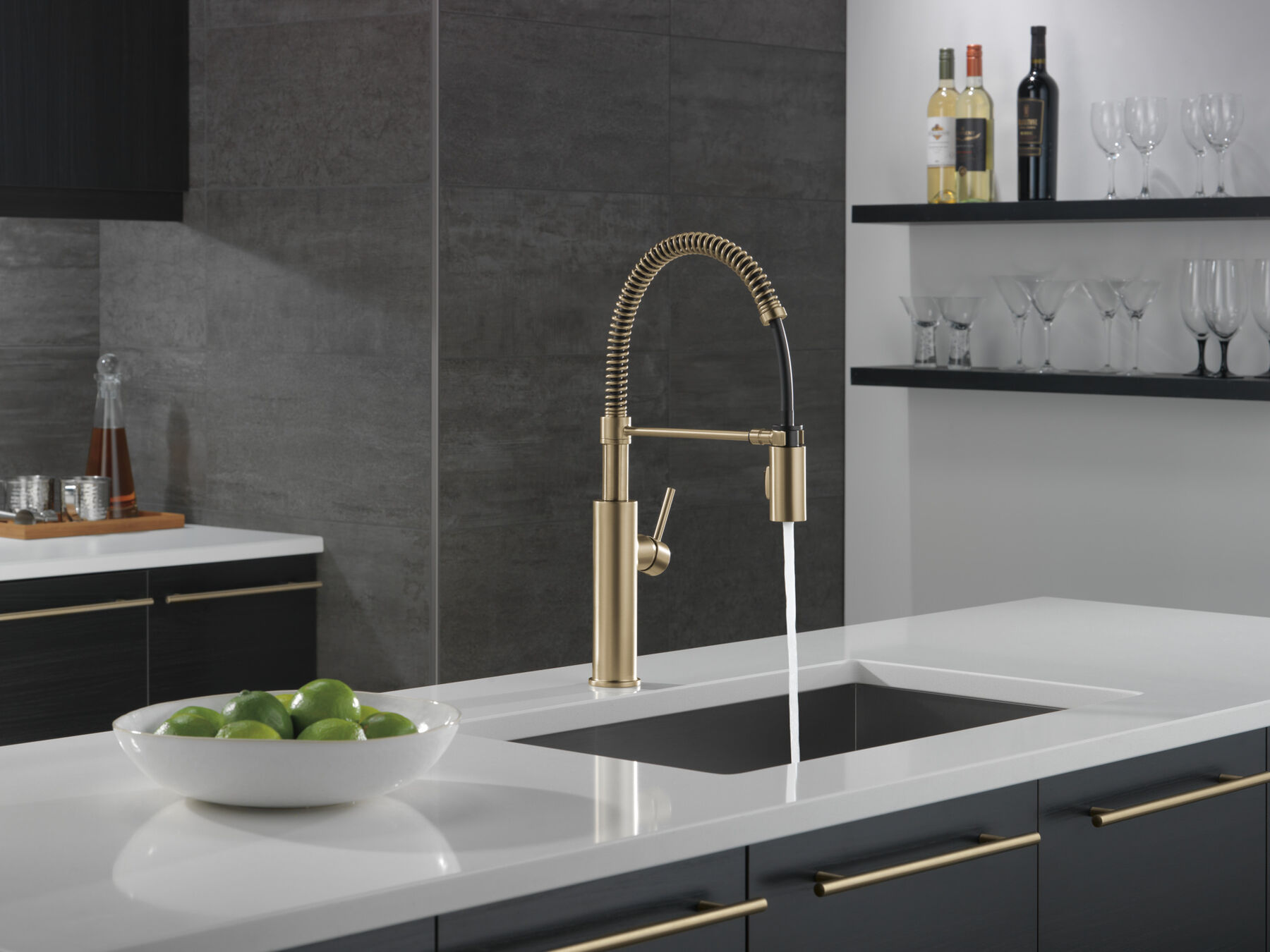 Single-Handle Pull-Down Spring Kitchen Faucet in Champagne Bronze 18803 ...