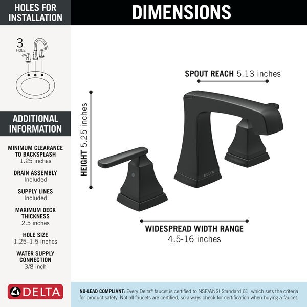 Two Handle Widespread Lavatory Faucet - Metal Pop-Up in Matte Black 3564-BLMPU-DST | Delta Faucet