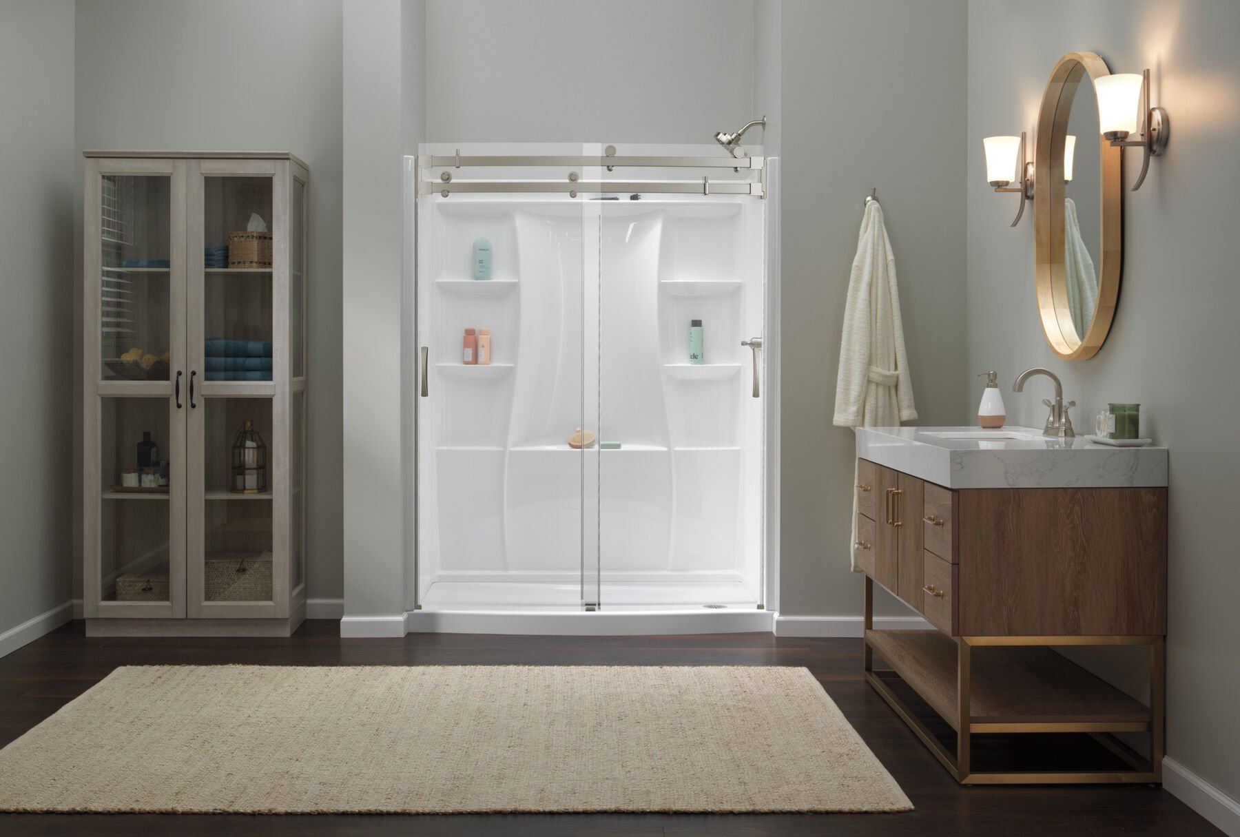 60 x 32" Curved Alcove Shower Base with Right Drain in High Gloss White ...