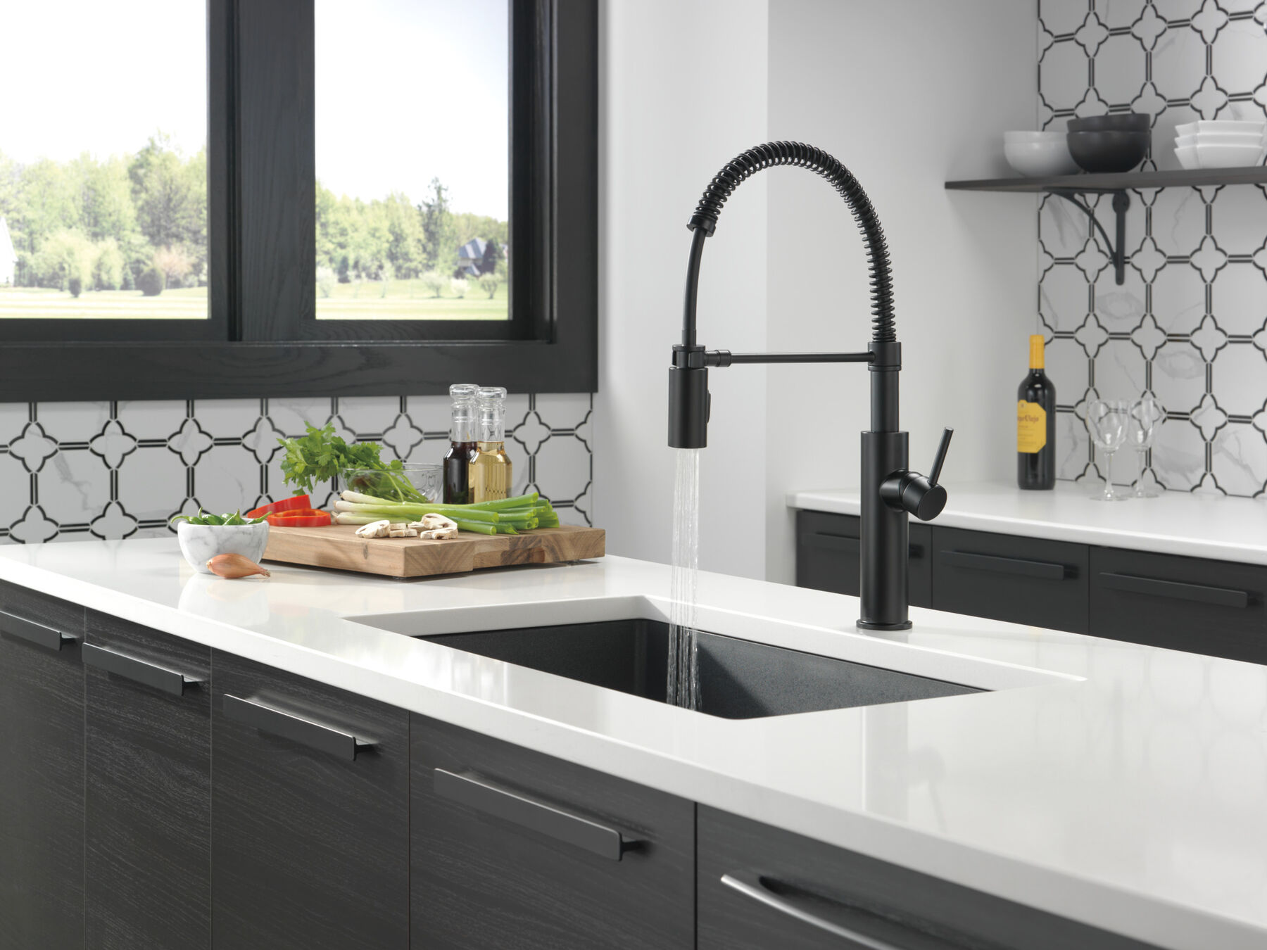 Single-Handle Pull-Down Spring Kitchen Faucet (Recertified) in Matte ...