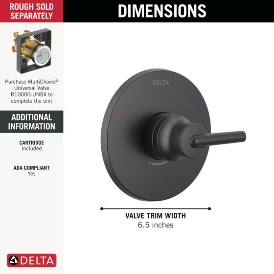 Monitor 14 Series Valve Only Trim in Matte Black T14059-BL | Delta Faucet
