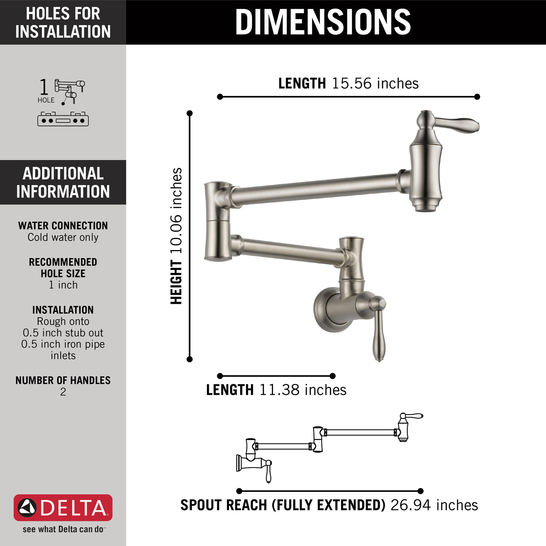 Traditional Wall Mount Pot Filler in Stainless 1177LF-SS | Delta Faucet