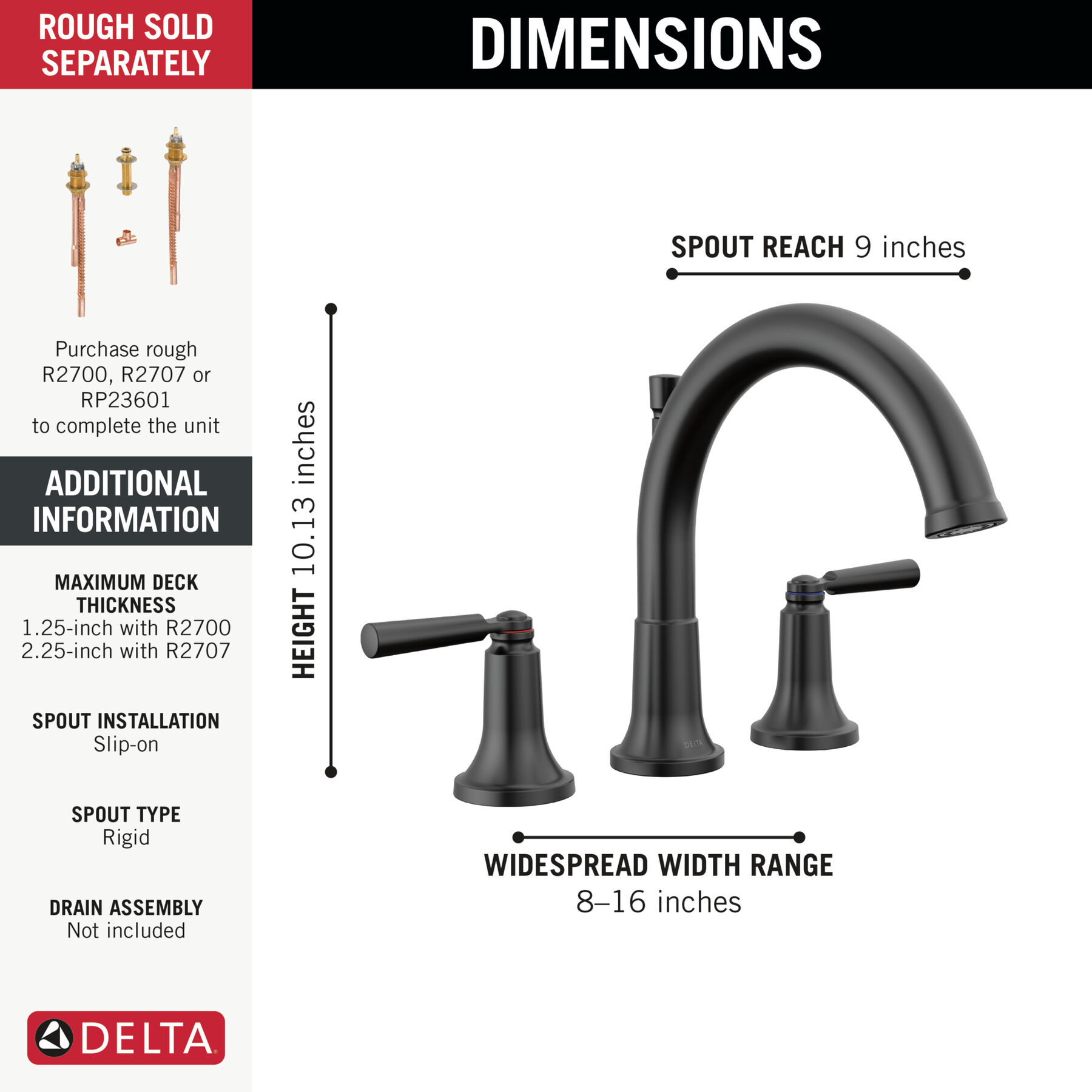 Roman Tub Trim (Recertified) in Matte Black T2735-BL-R | Delta Faucet