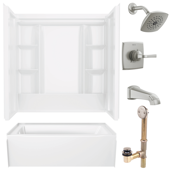 60x32 Alcove Bathtub Bundle with Trim and Waste Assembly - Left Drain ...