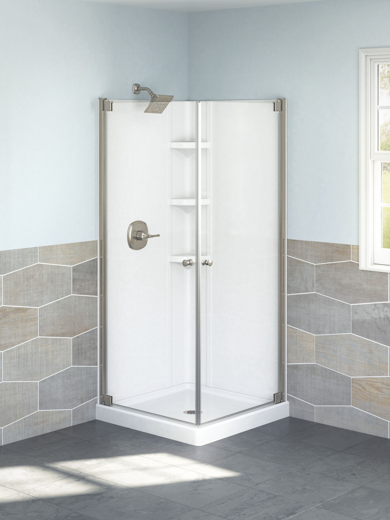 32” x 32” Corner Shower Enclosure in Chrome B114306-3232-PC | Delta Faucet