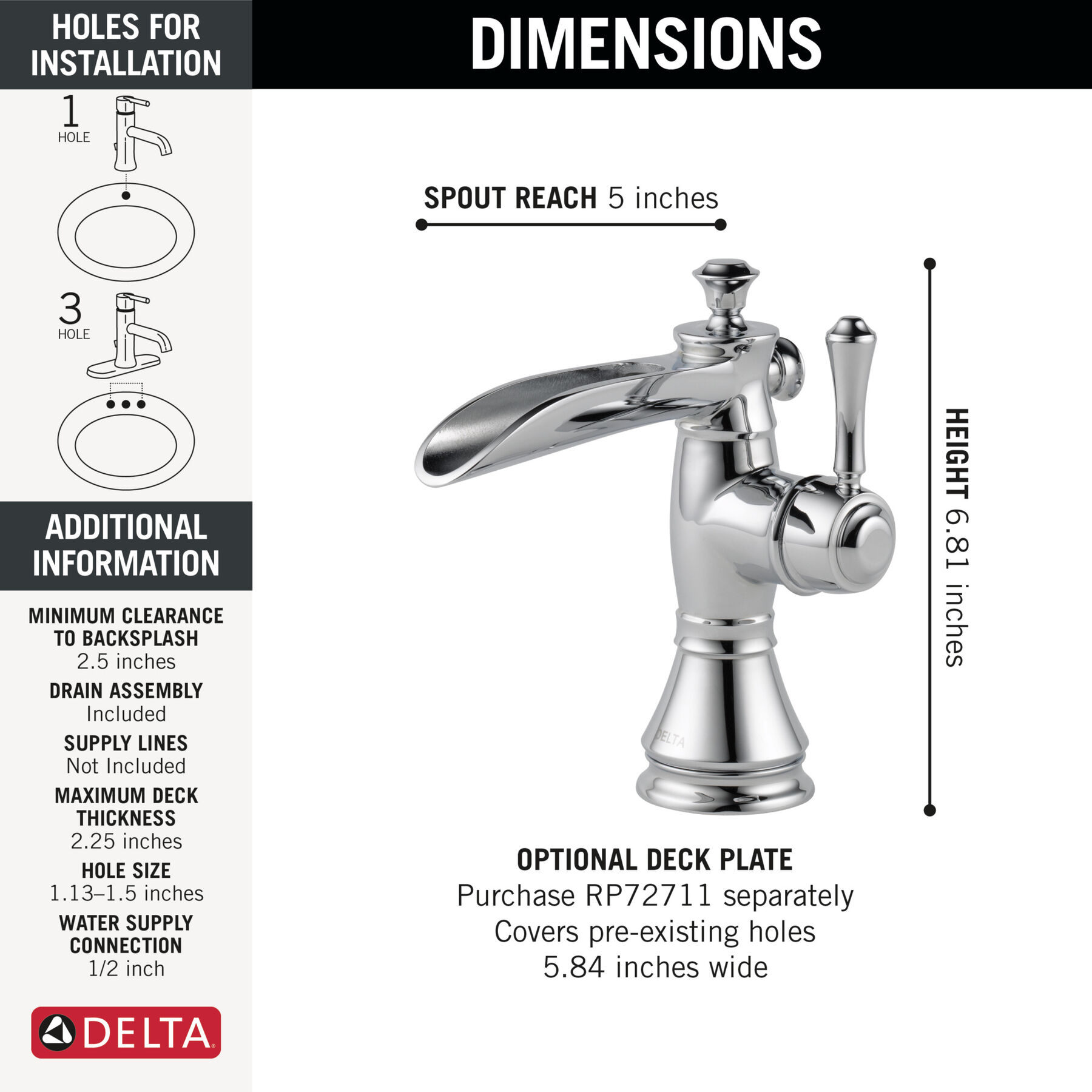 Single Handle Channel Bathroom Faucet in Chrome 598LF-MPU | Delta Faucet
