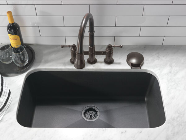 Two Handle Pull-Down Bridge Kitchen Faucet in Venetian Bronze 2390L-RB ...