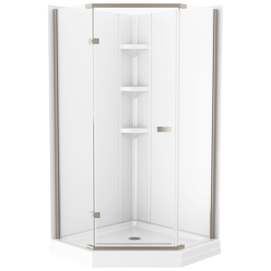 38x38 Corner Shower Bundle with Door - Frameless Neo with Glue Up Wall ...