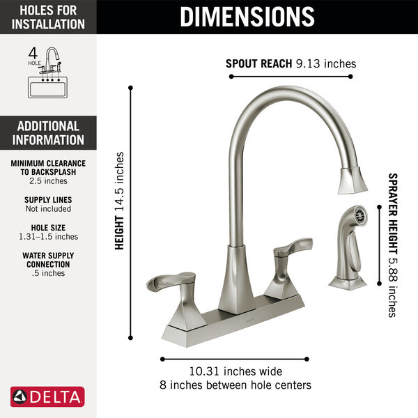 Two Handle Kitchen Faucet with Spray in Stainless 21741LF-SS | Delta Faucet