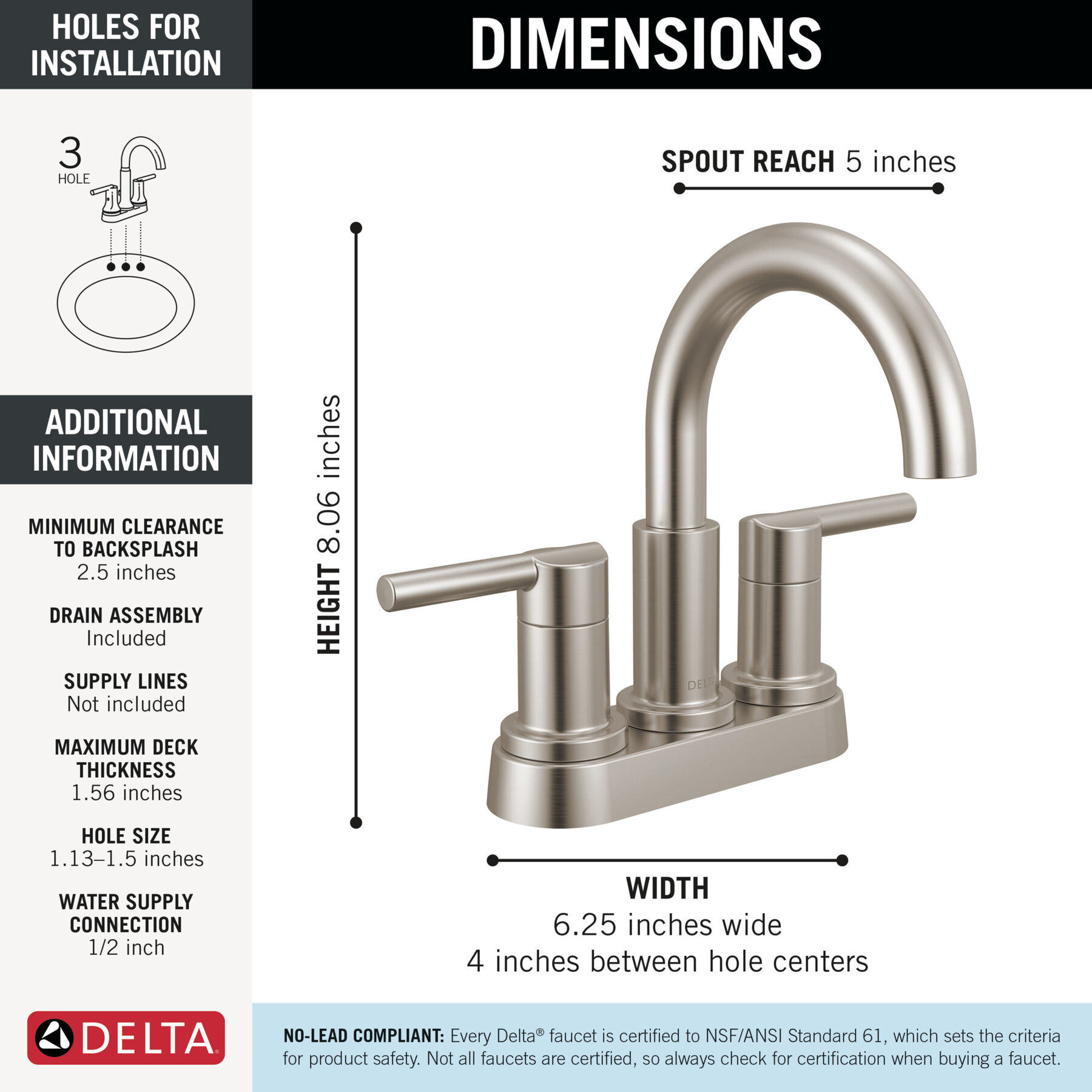 Two Handle Centerset Bathroom Faucet in Stainless 25749LF-SS | Delta Faucet
