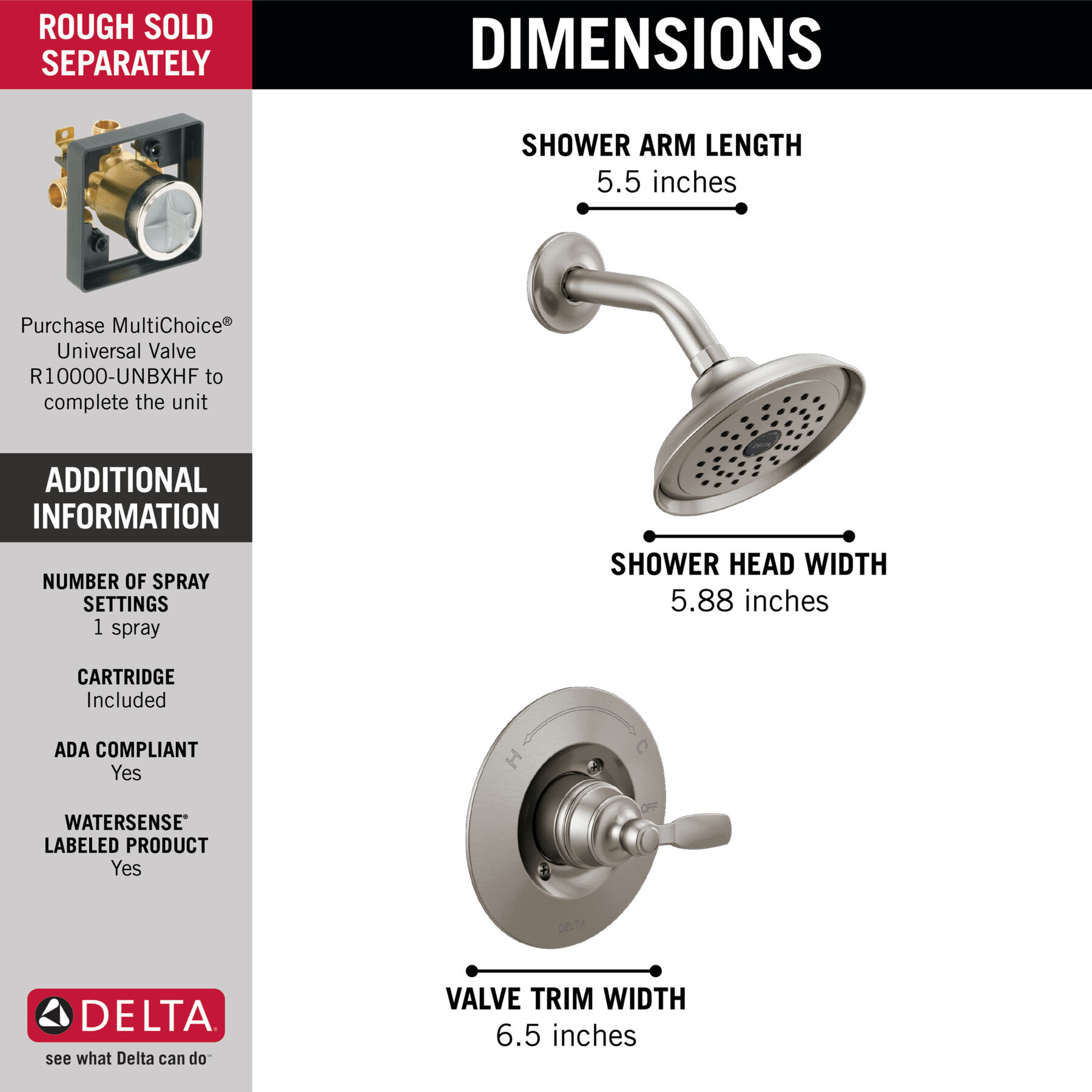 Shower Trim in Stainless T14232-SS | Delta Faucet