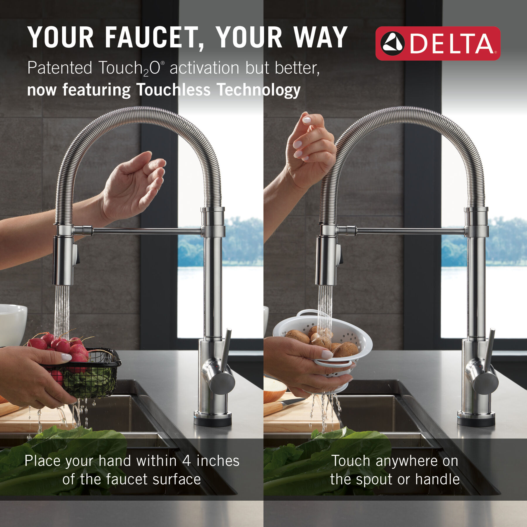 Touch2O® Kitchen Faucet with Touchless Technology in Arctic Stainless 9659TL-AR-DST | Delta Faucet