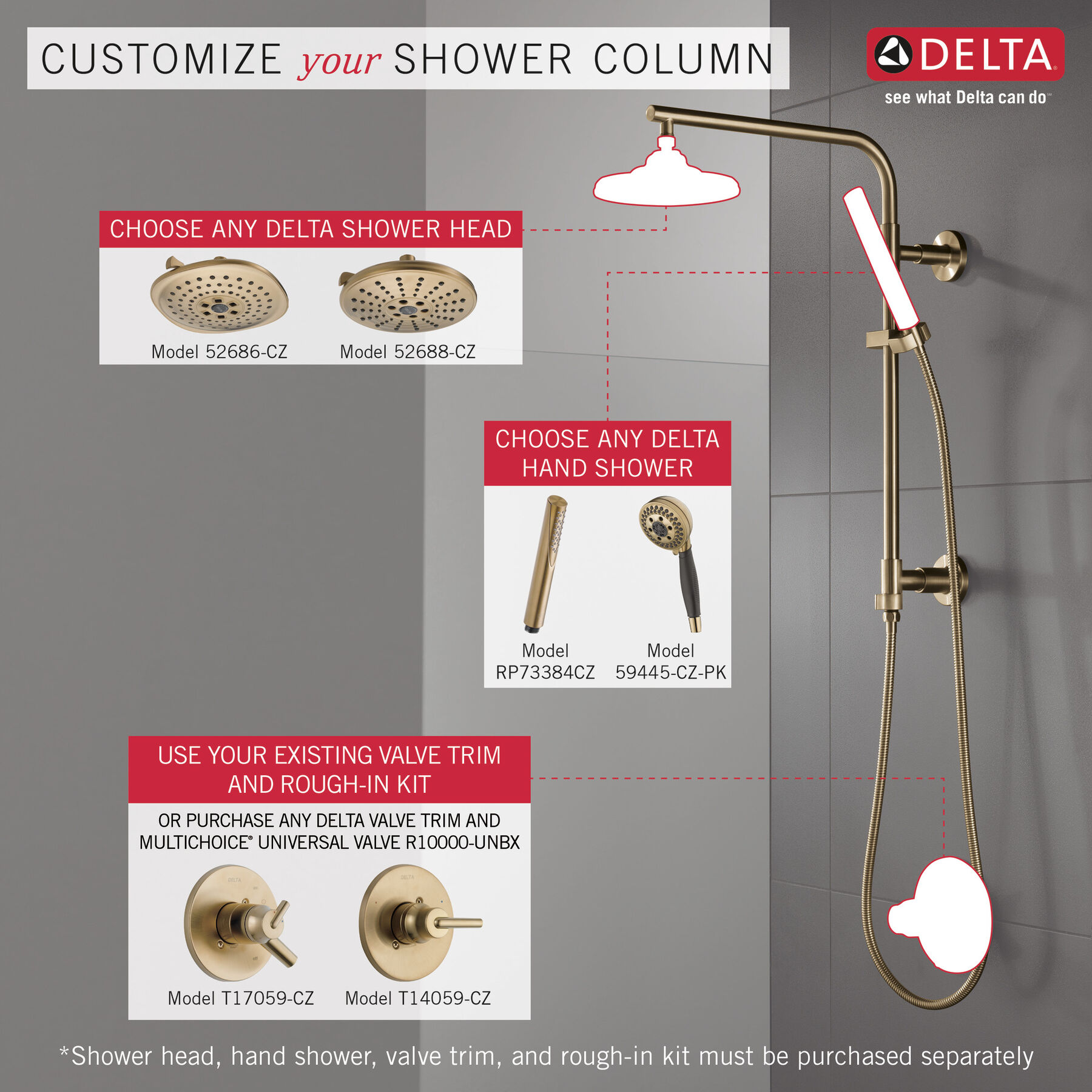 Shower Column 26" Round in Champagne Bronze 58820-CZ | Delta Faucet