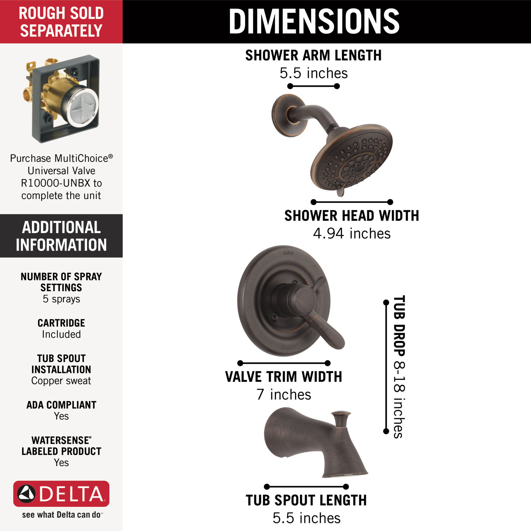 Monitor® 17 Series Tub & Shower Trim in Venetian Bronze T17438-RB ...