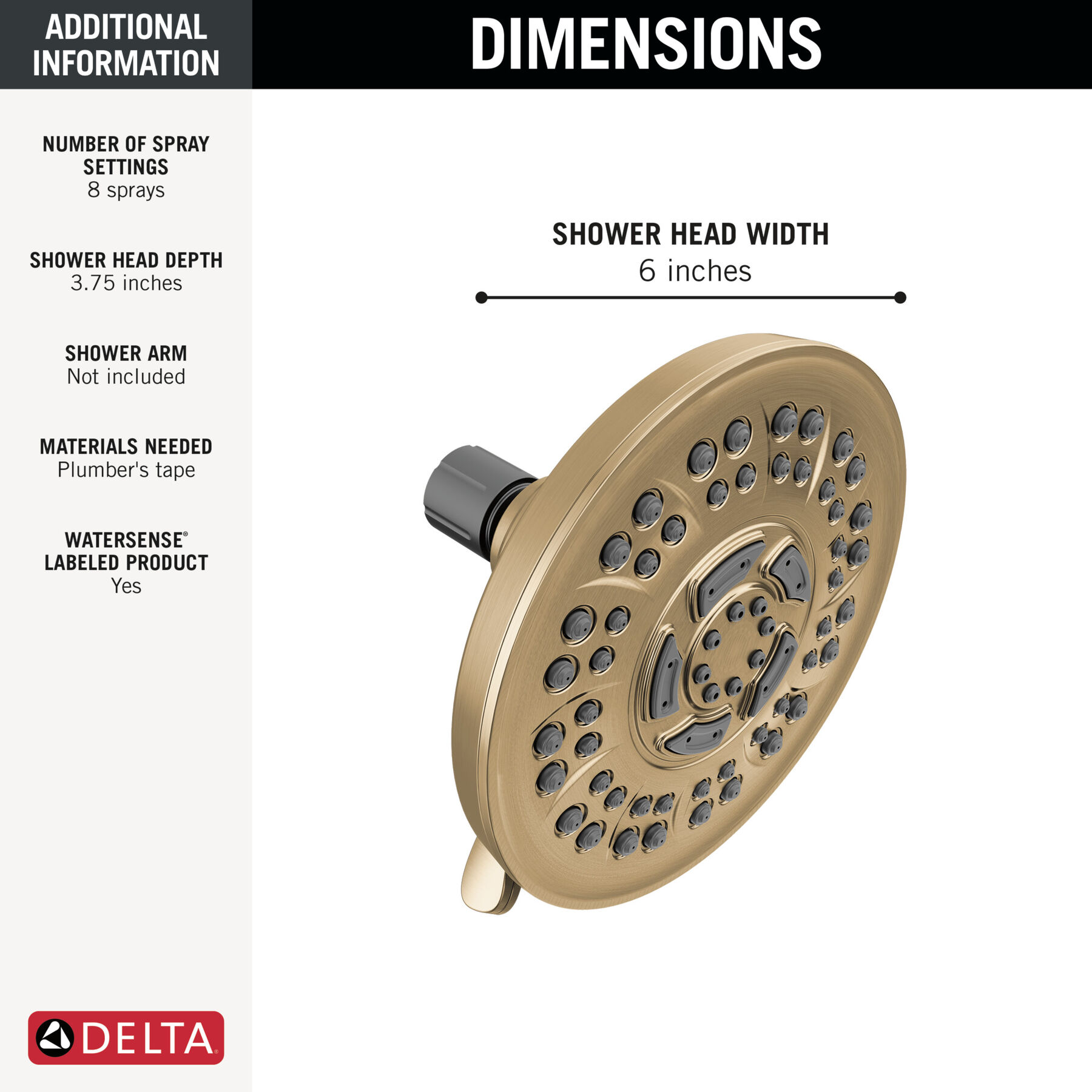 8-Setting Shower Head in Champagne Bronze 75899CZ | Delta Faucet